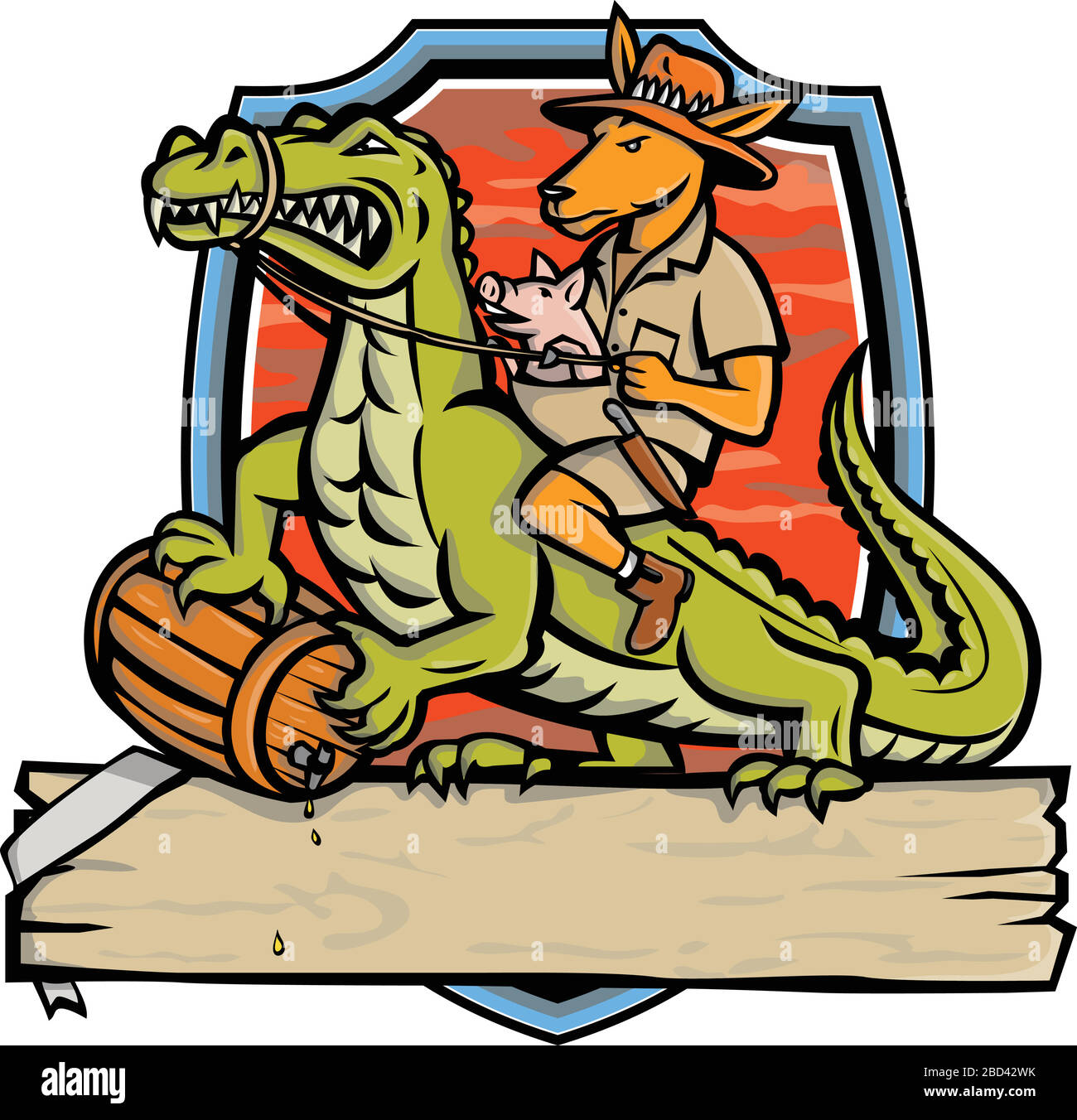 Mascot icon illustration of a Australian outback kangaroo with pig in ...