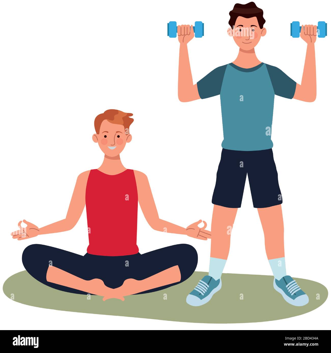 young men athletes practicing exercise characters Stock Vector Image ...