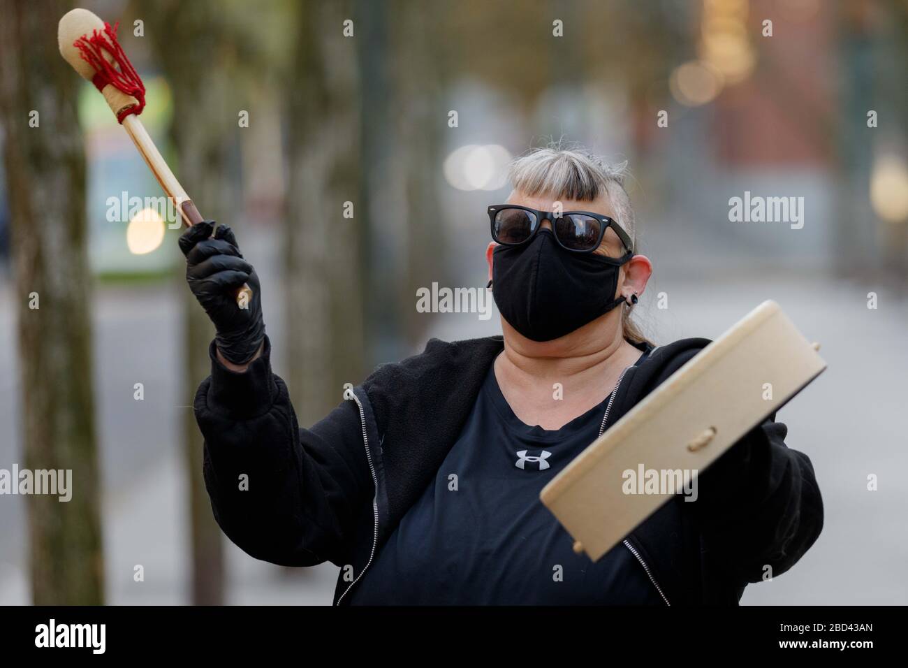 Portland, USA. 06th Apr, 2020. Babs Jacobson strikes a Native American ...