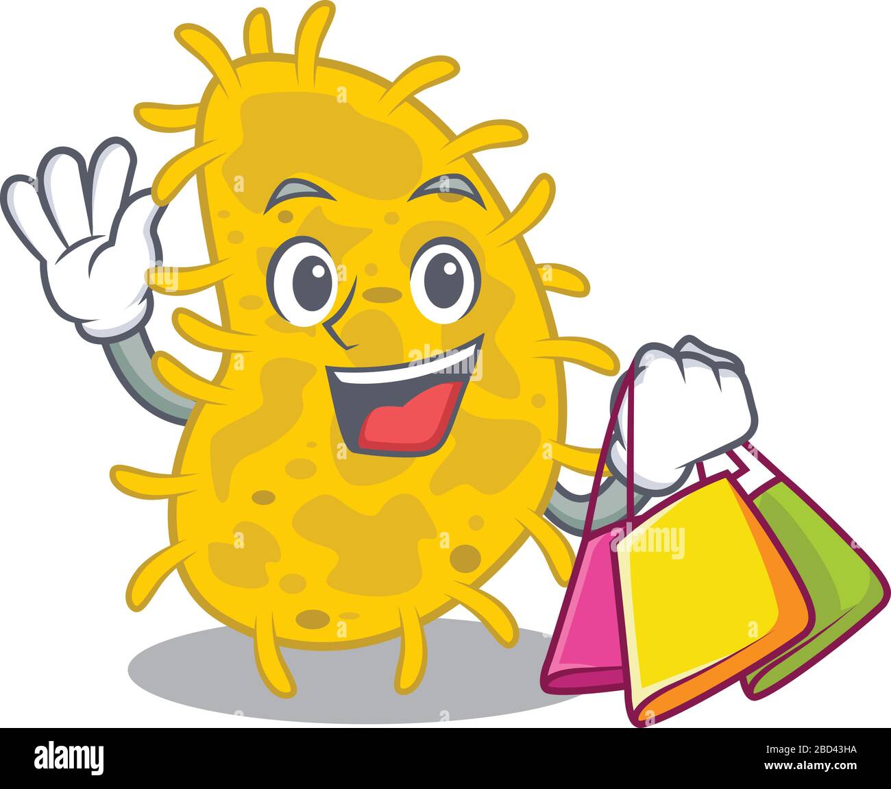 Rich and famous bacteria spirilla cartoon character holding shopping ...