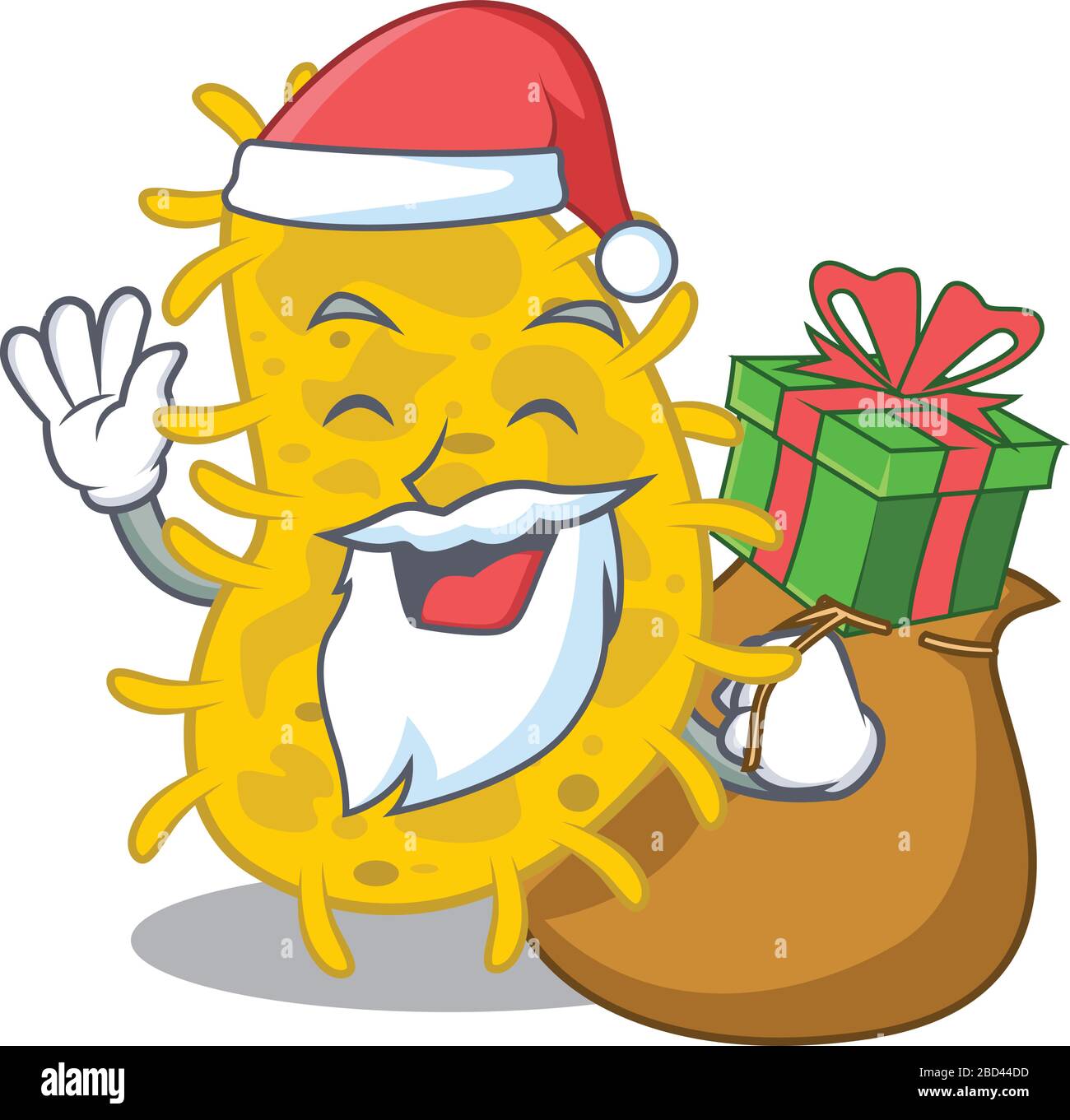 Cartoon design of bacteria spirilla Santa with Christmas gift Stock ...