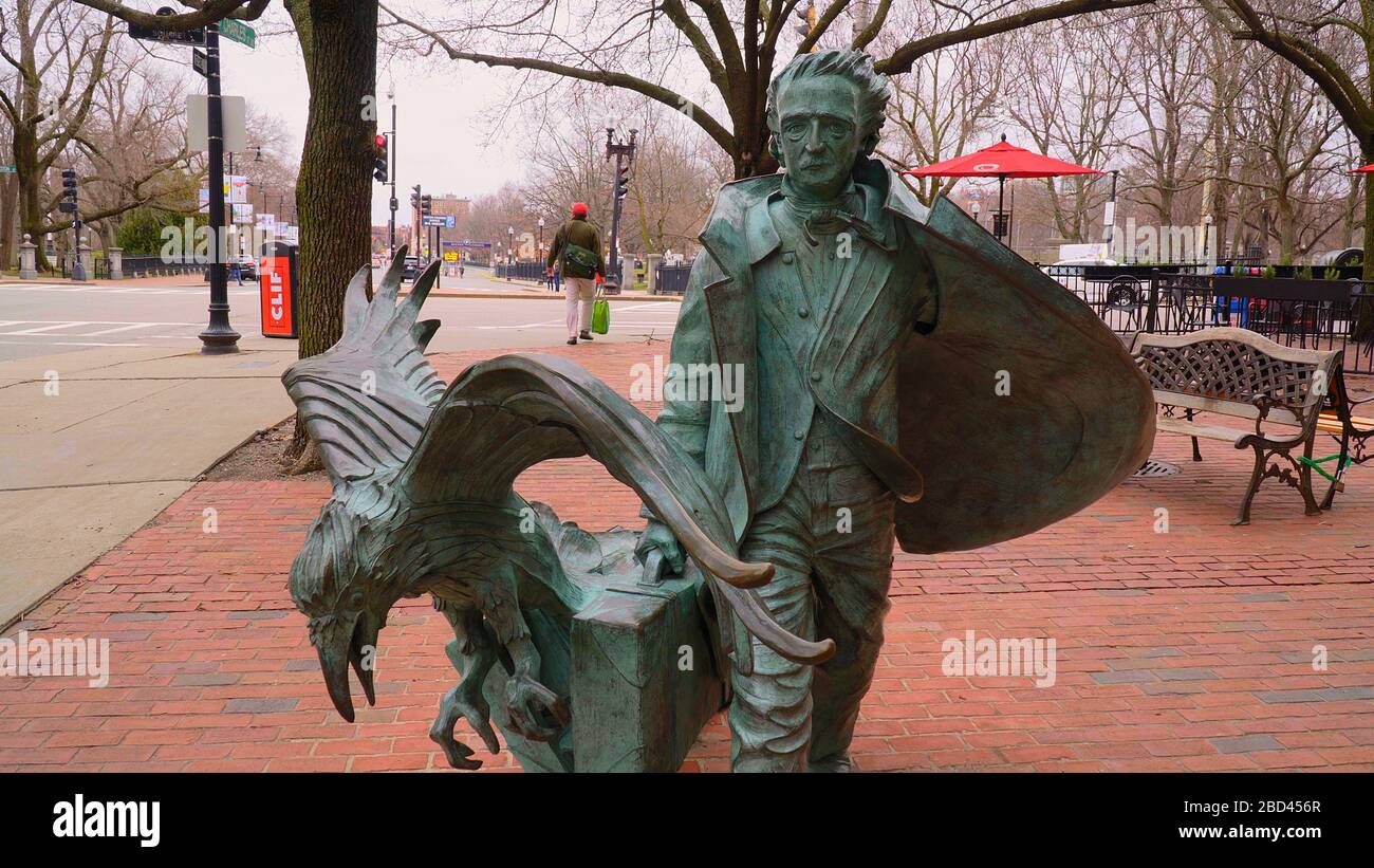 Statue of Author Edgar Allan Poe - BOSTON. UNITED STATES - APRIL 5 ...