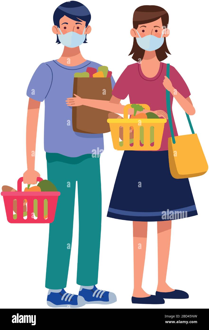 couple using face masks in supermarket Stock Vector Image & Art - Alamy