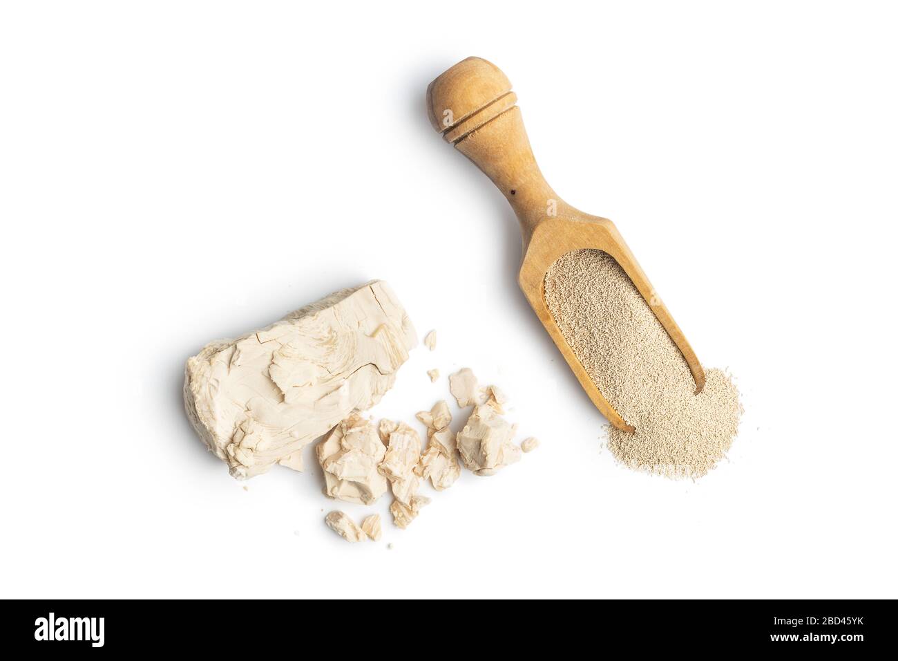 Dried and fresh yeast blocks isolated on white background Stock Photo ...