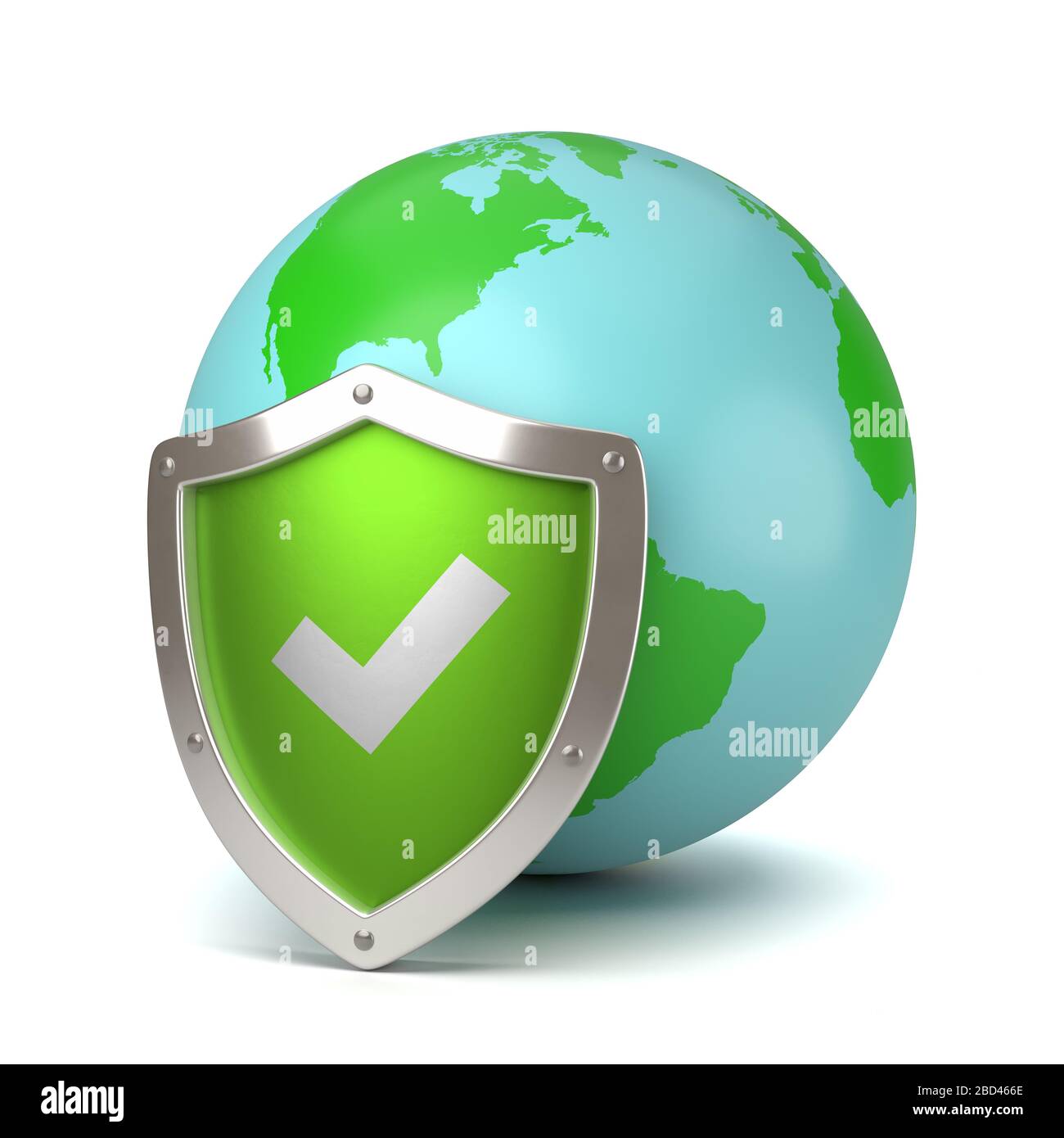 Earth Protected by a Green Metallic Shield with Tick Symbol Stock Photo ...