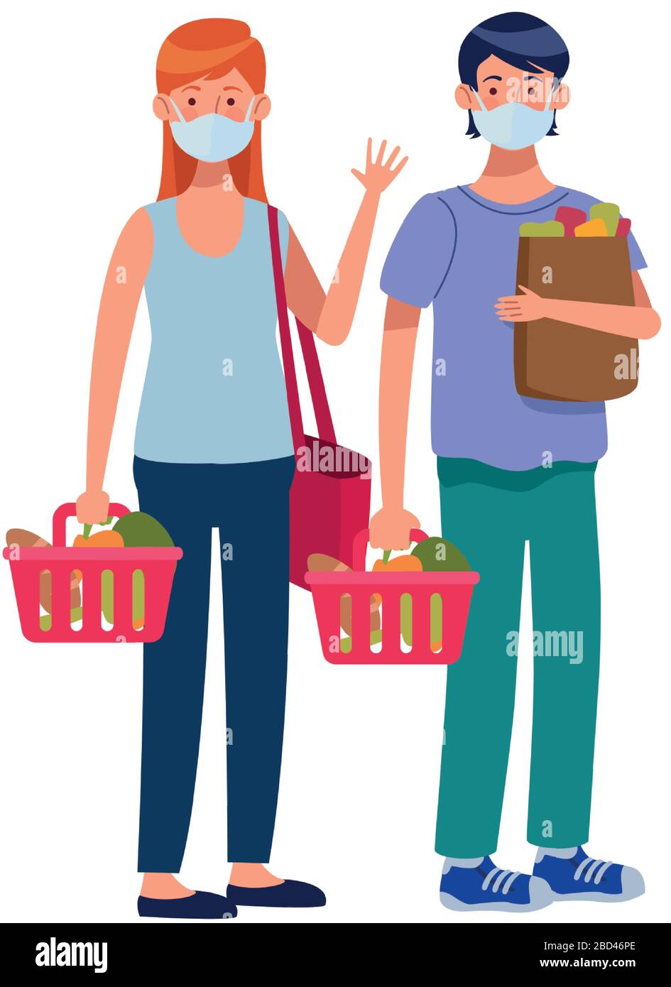 couple using face masks in supermarket Stock Vector Image & Art - Alamy
