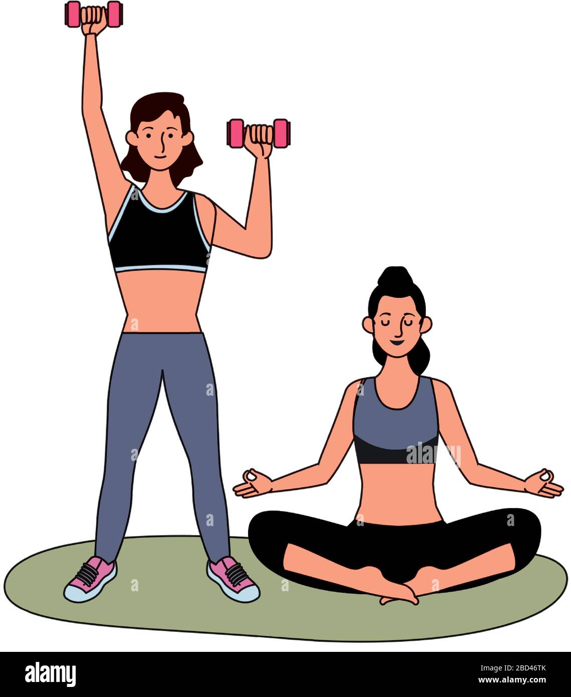 young girls athletes practicing exercise characters Stock Vector Image ...