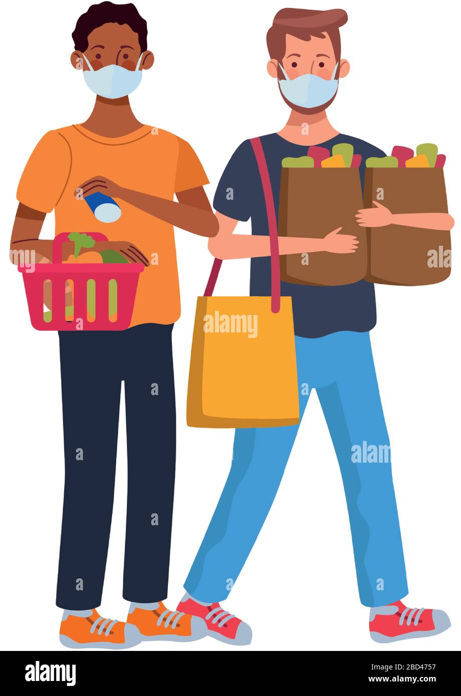 interracial men using face masks in supermarket Stock Vector Image ...
