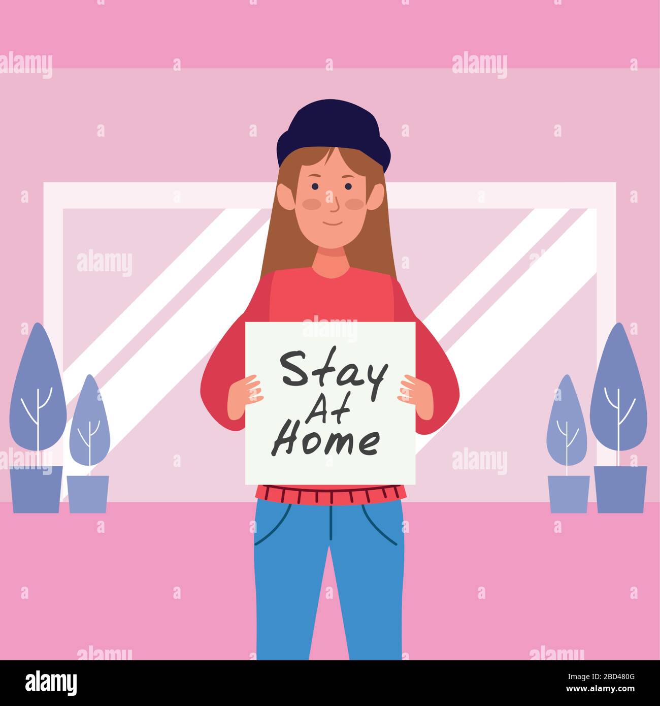 woman with stay at home covid19 banner Stock Vector Image & Art - Alamy