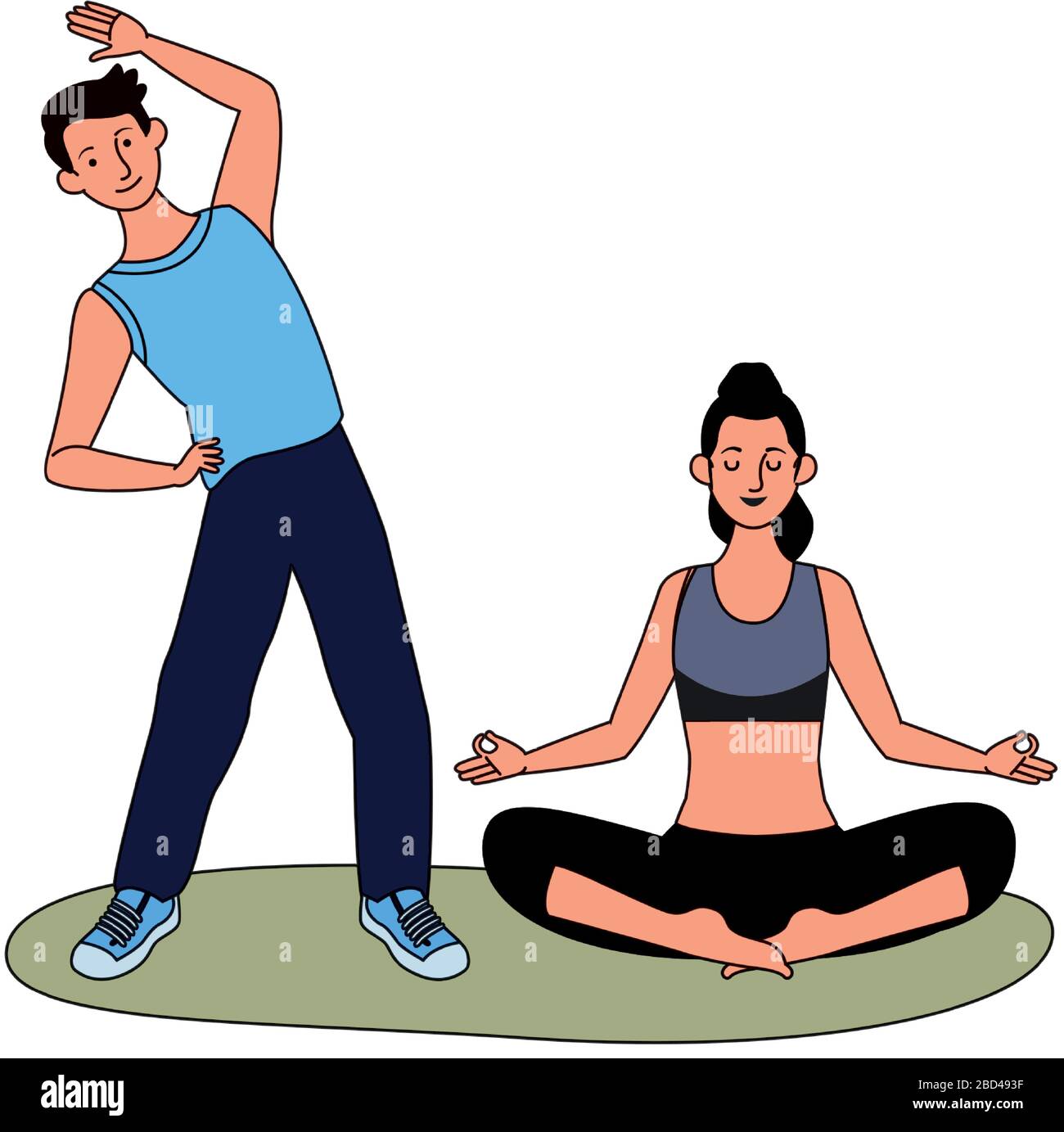 young couple athlete practicing exercise characters Stock Vector Image ...