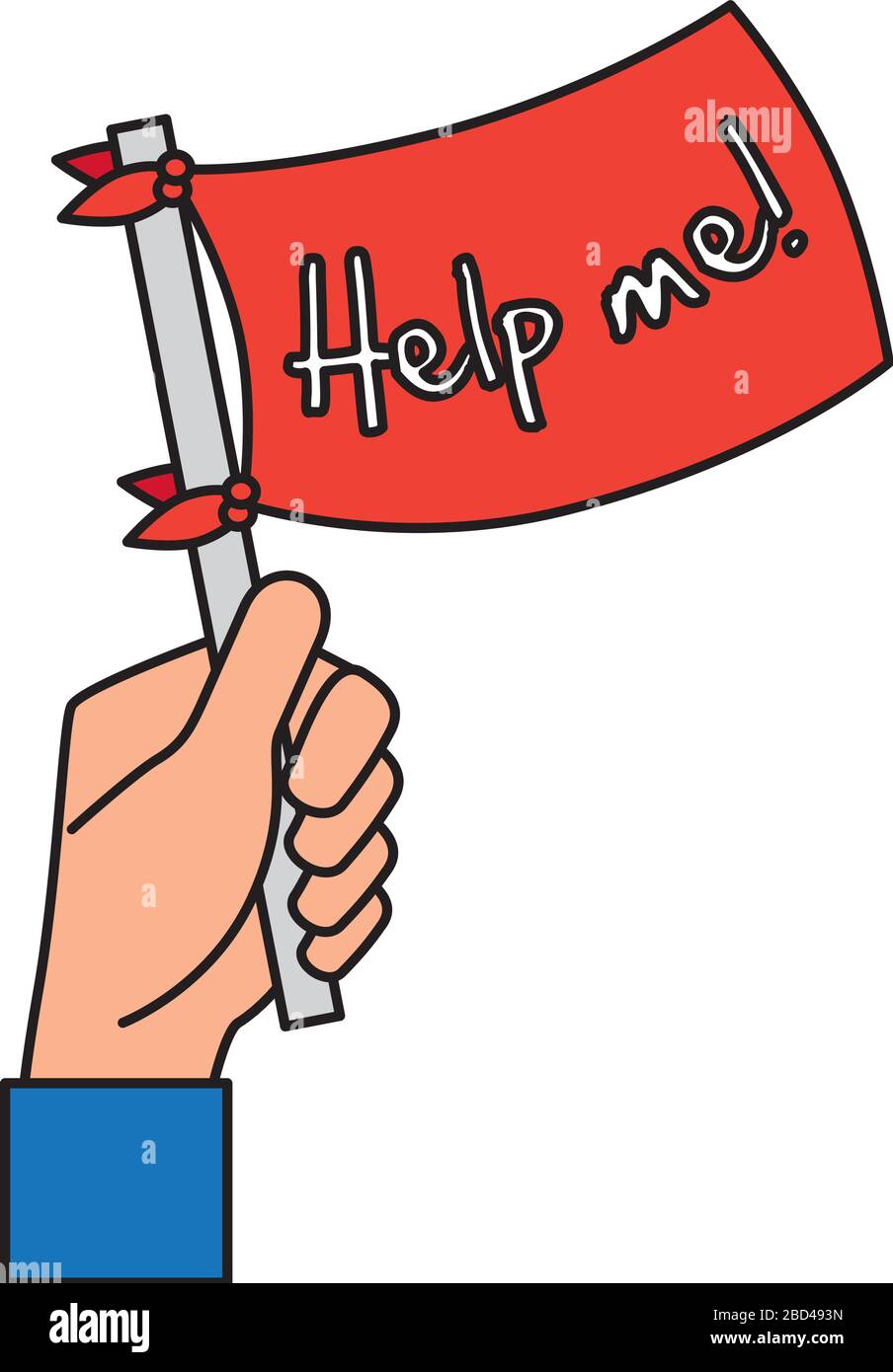 hand and flag with signboard help me isolated icon Stock Vector Image ...