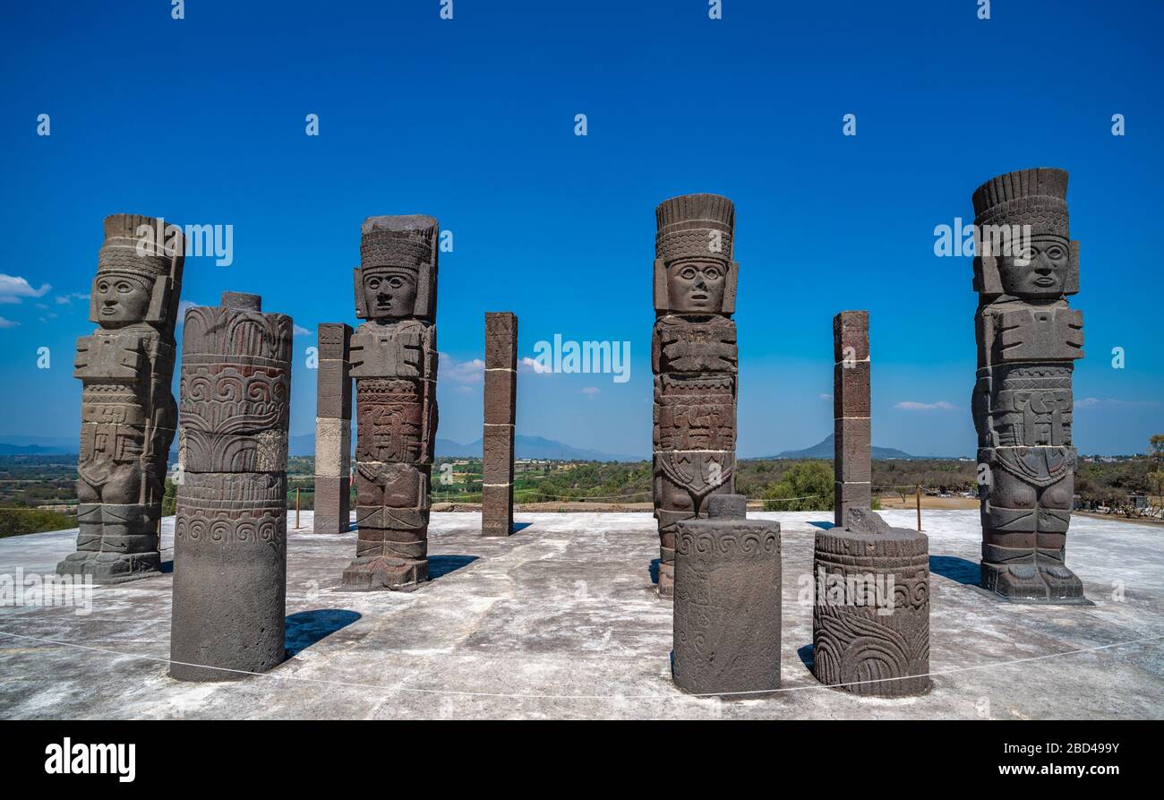 Toltec Warriors or Atlantes columns at Pyramid of Quetzalcoatl in Tula ...