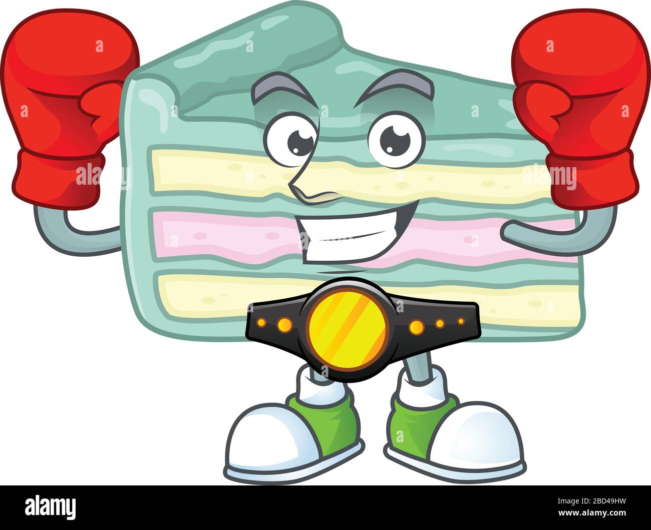 A sporty vanilla slice cake boxing athlete cartoon mascot design style ...