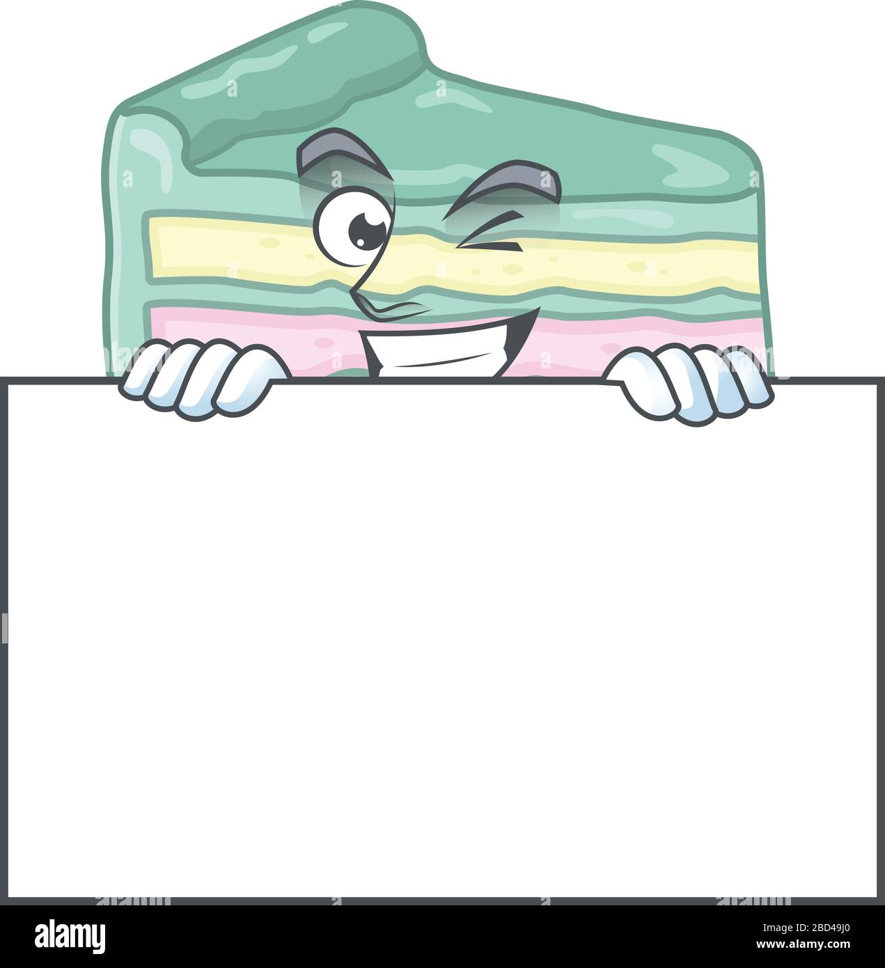 Sneaky vanilla slice cake cartoon character style hiding behind a board ...