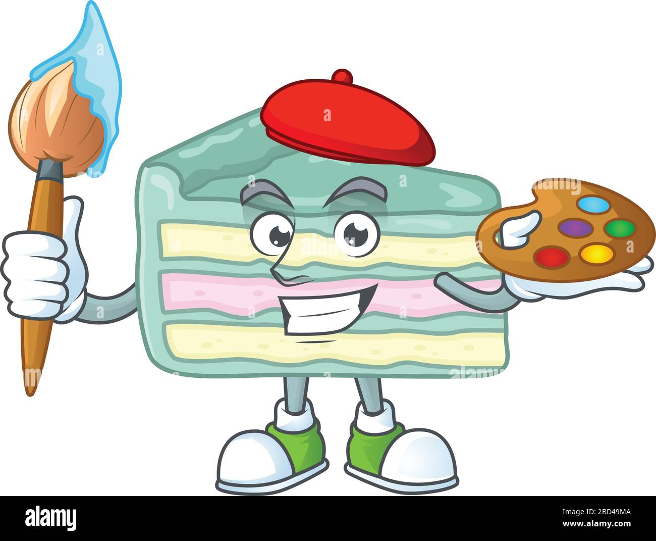 Artistic Artist of vanilla slice cake cartoon character painting with a ...