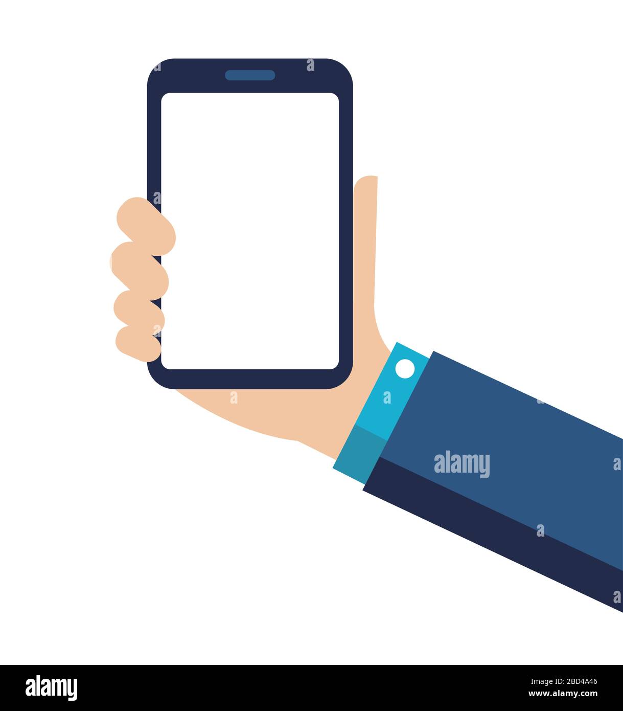 Hand holding smartphone in flat vector illustration Stock Vector Image ...