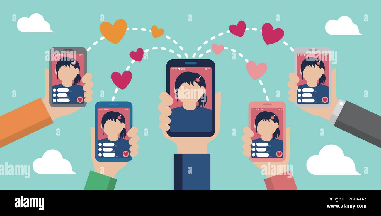 Internet communication with SNS / live chat app. flat vector ...