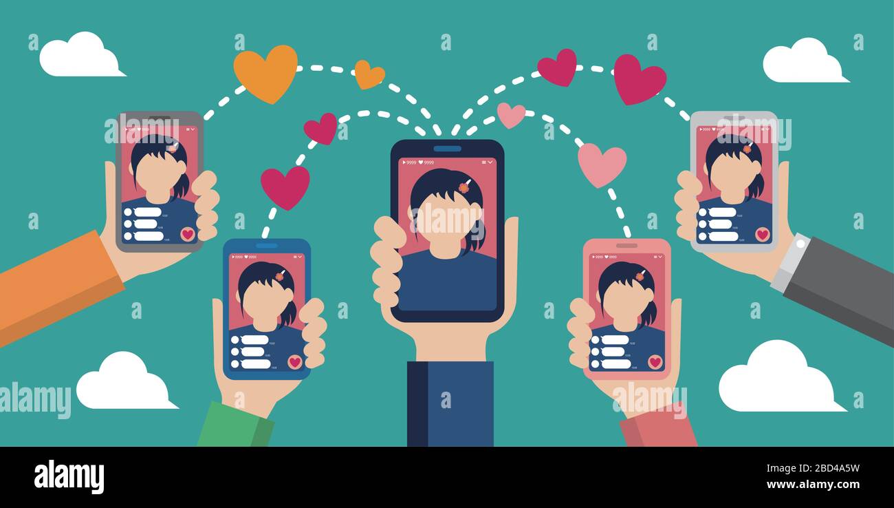 Internet communication with SNS / live chat app. flat vector ...