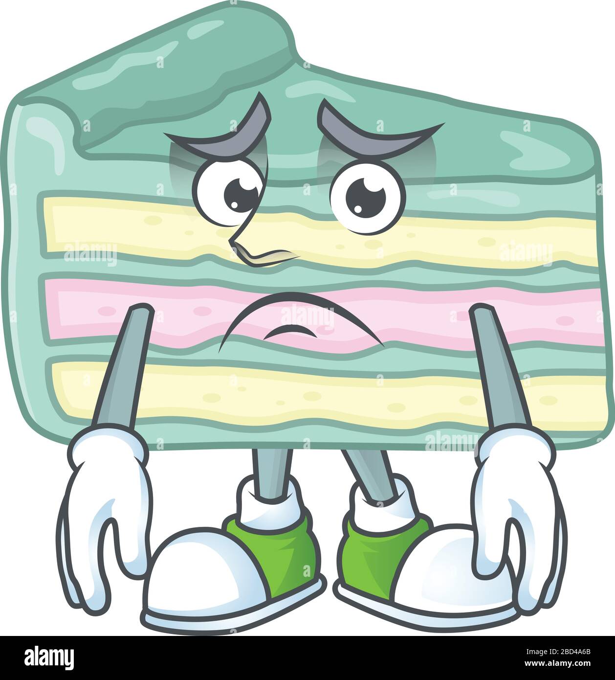 Cartoon picture of vanilla slice cake with worried face Stock Vector ...