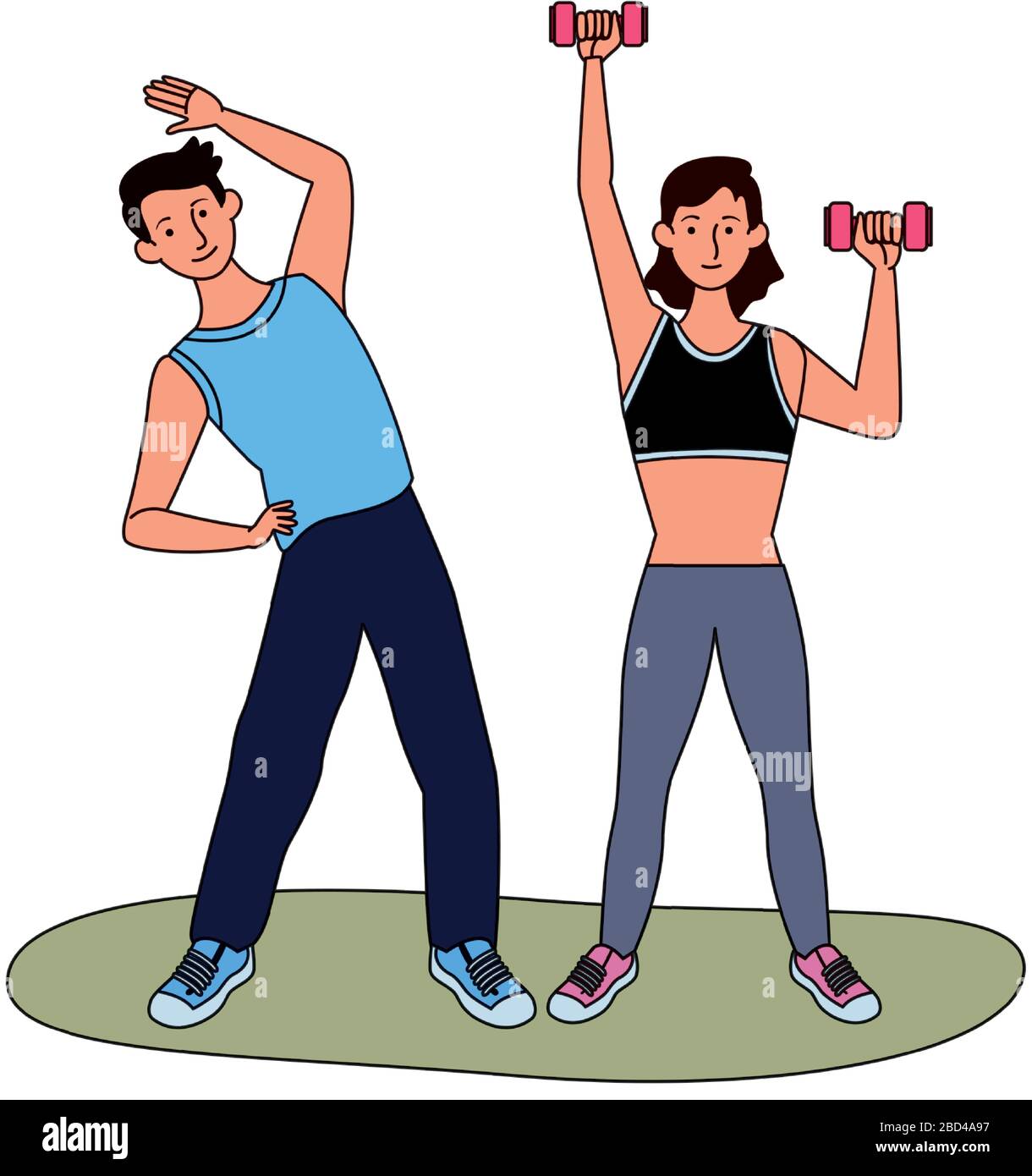 young couple athlete practicing exercise characters Stock Vector Image ...