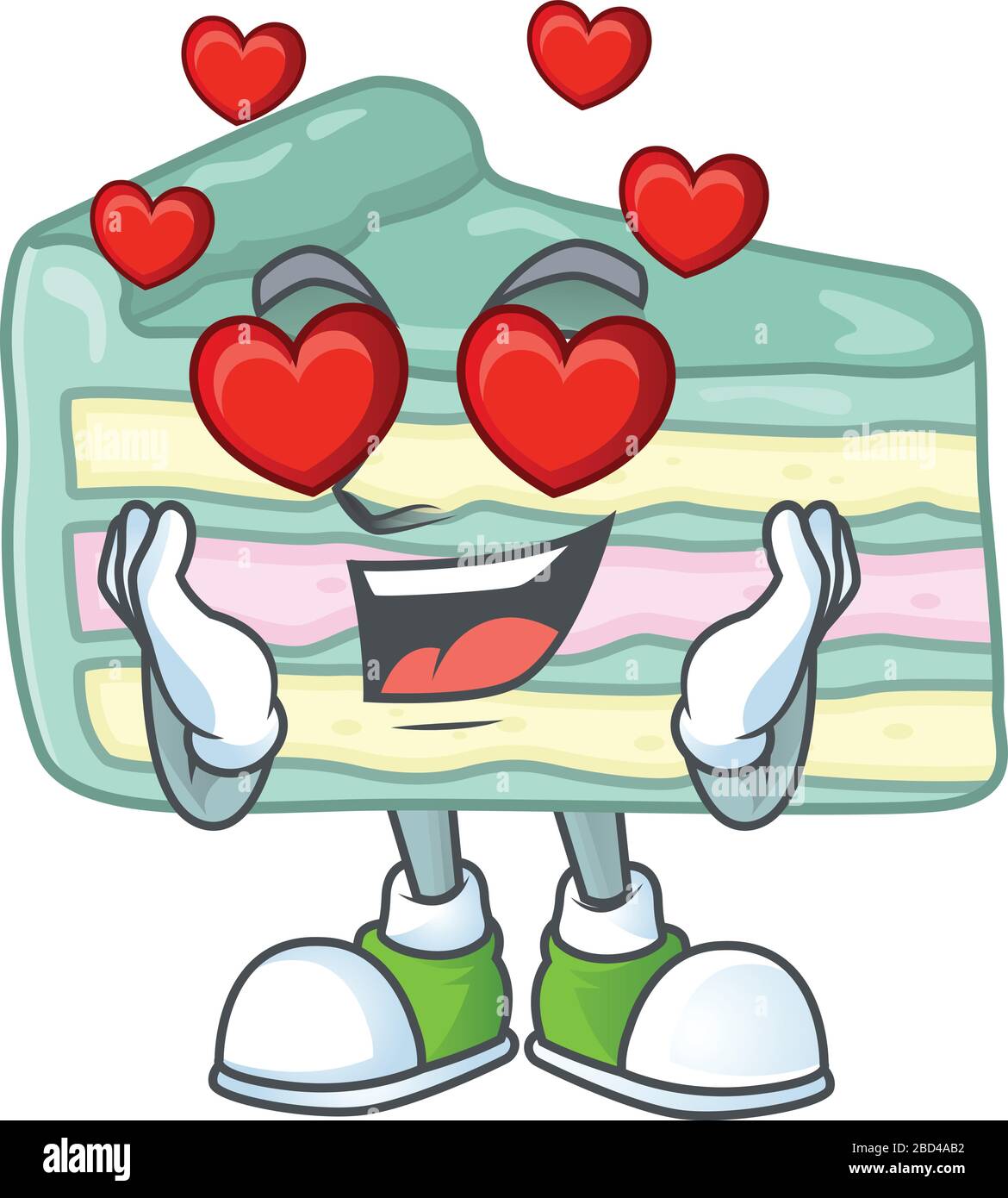 Charming vanilla slice cake cartoon character with a falling in love ...