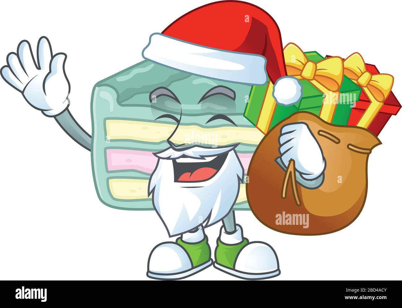 Santa vanilla slice cake Cartoon character design with sacks of gifts ...