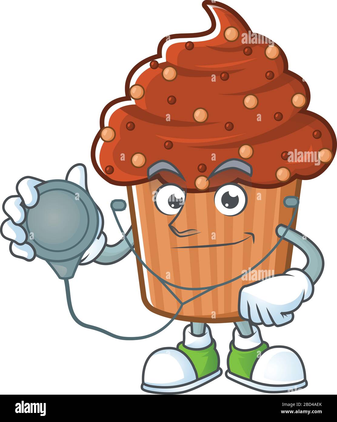 A dedicated Doctor chocolate cupcake Cartoon character with stethoscope ...