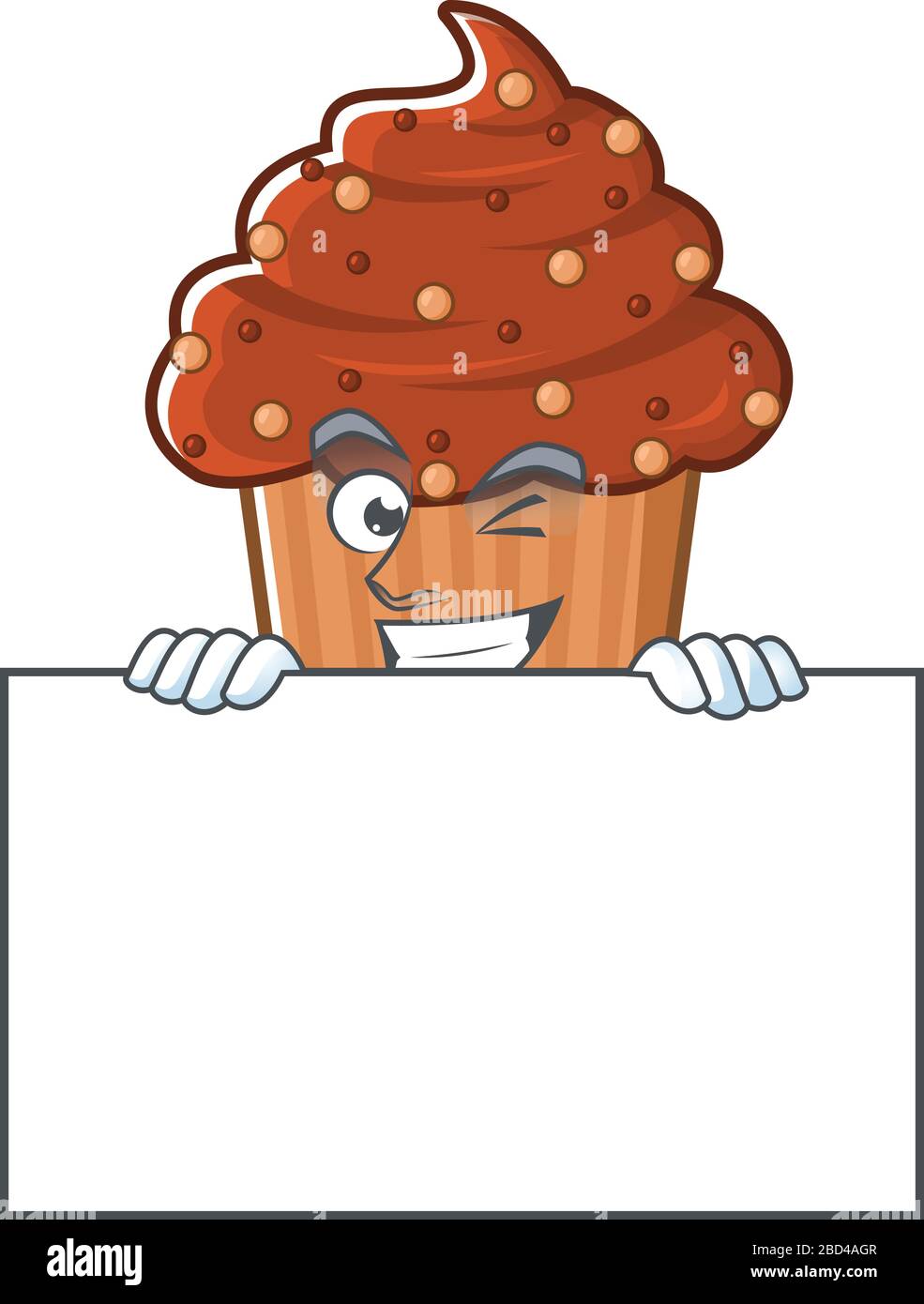 Sneaky chocolate cupcake cartoon character style hiding behind a board ...