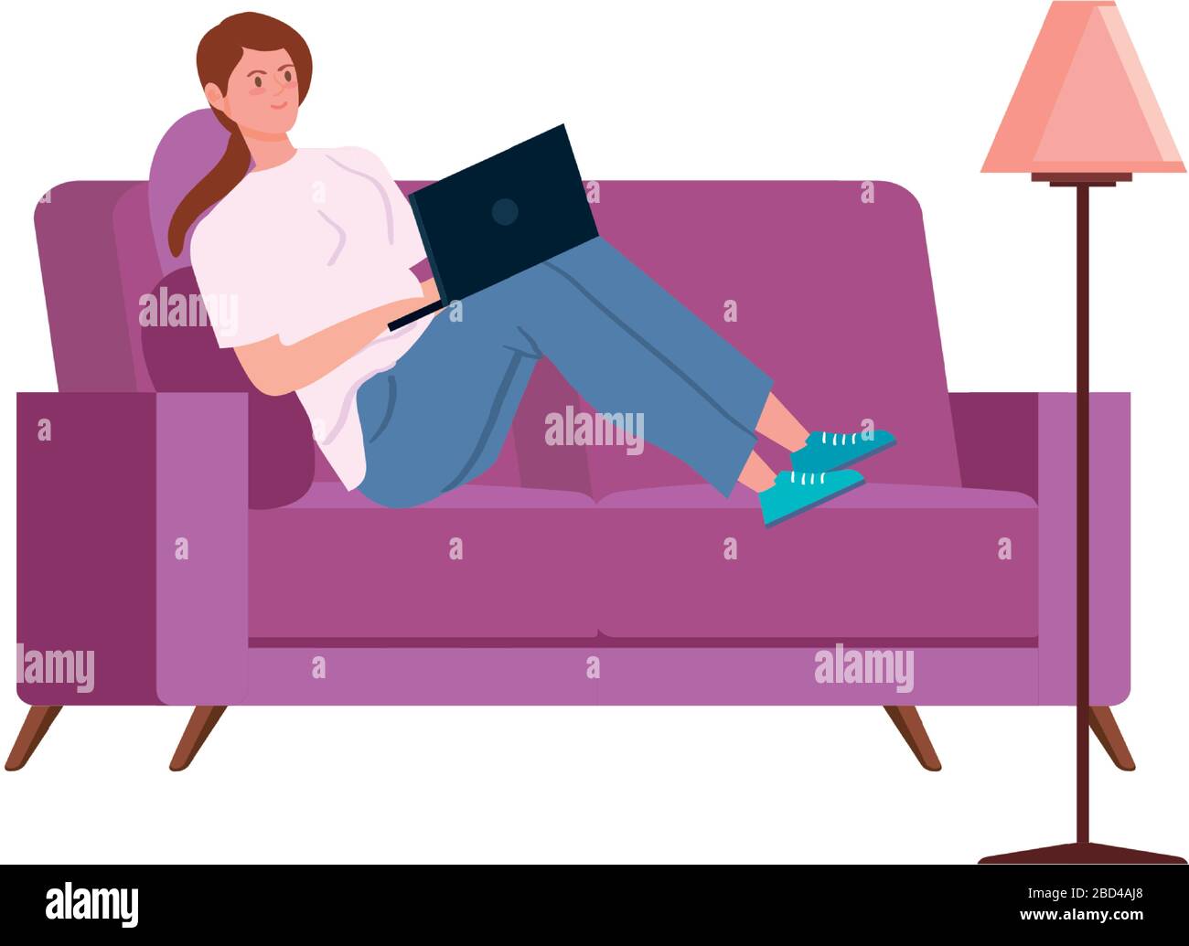 Lady working sofa office Stock Vector Images - Alamy