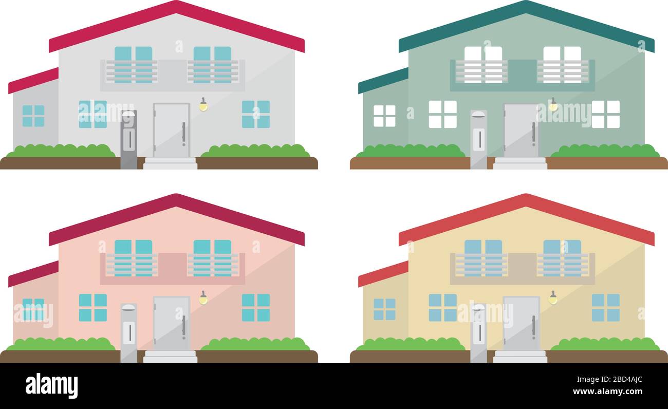 Detailed cottage houses. flat vector illustration set (color variations ...