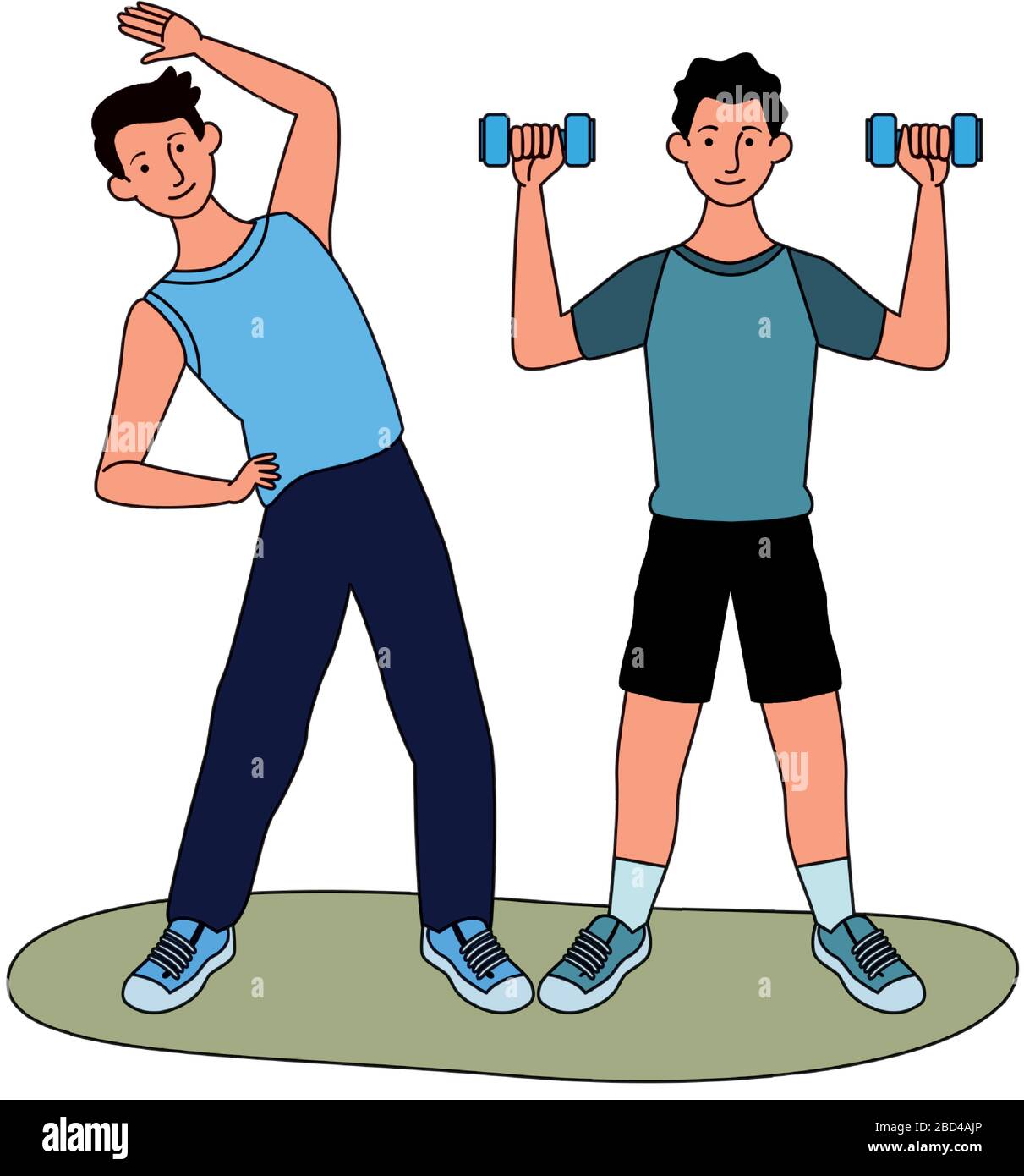 young men athletes practicing exercise characters Stock Vector Image ...
