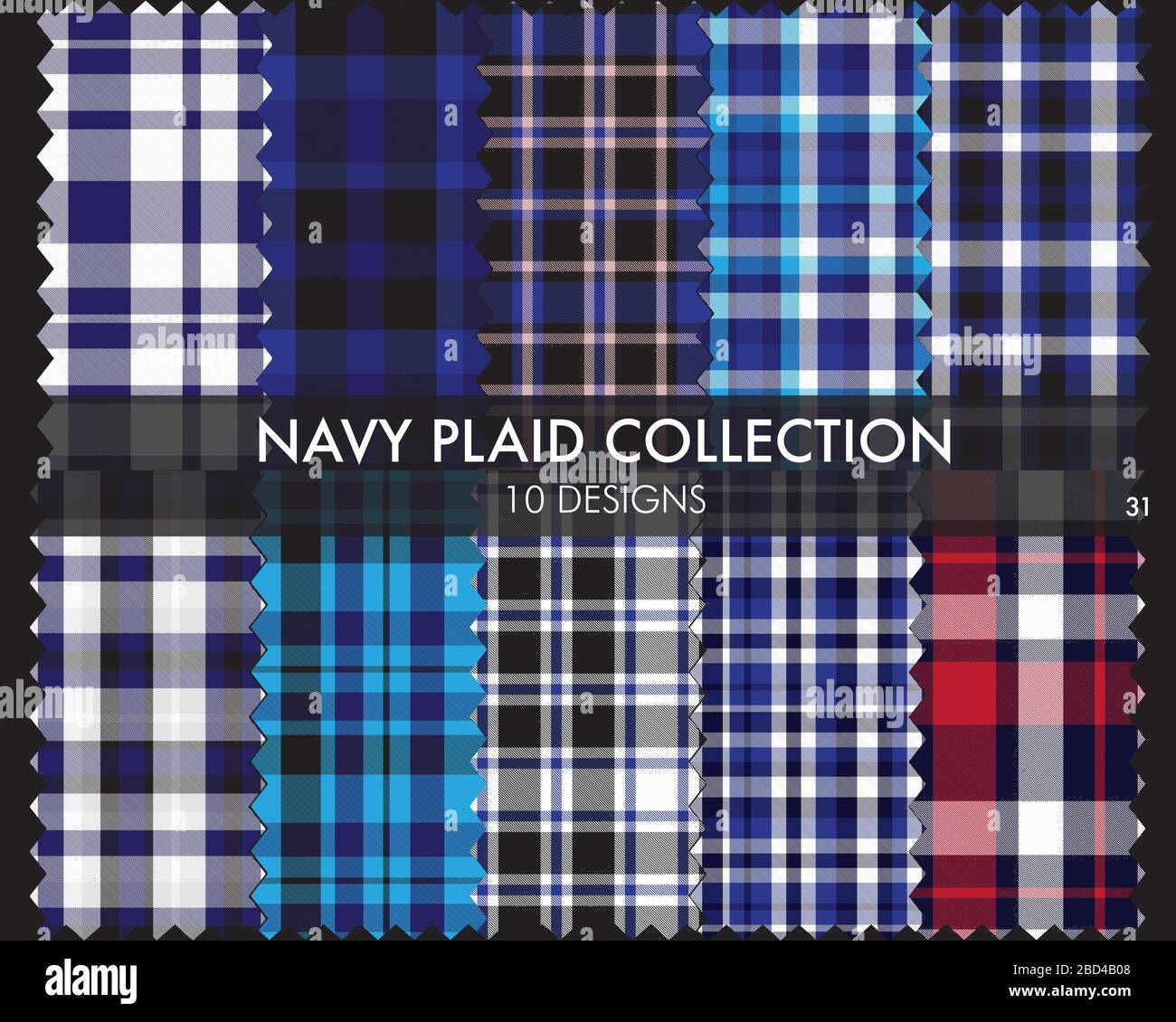 Navy Plaid, checkered, tartan seamless pattern collection includes 10 ...