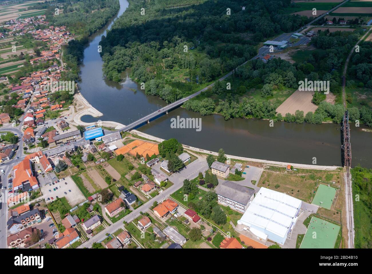 The aerial view of the Mura River in Mursko Sredisce, Croatia Stock ...