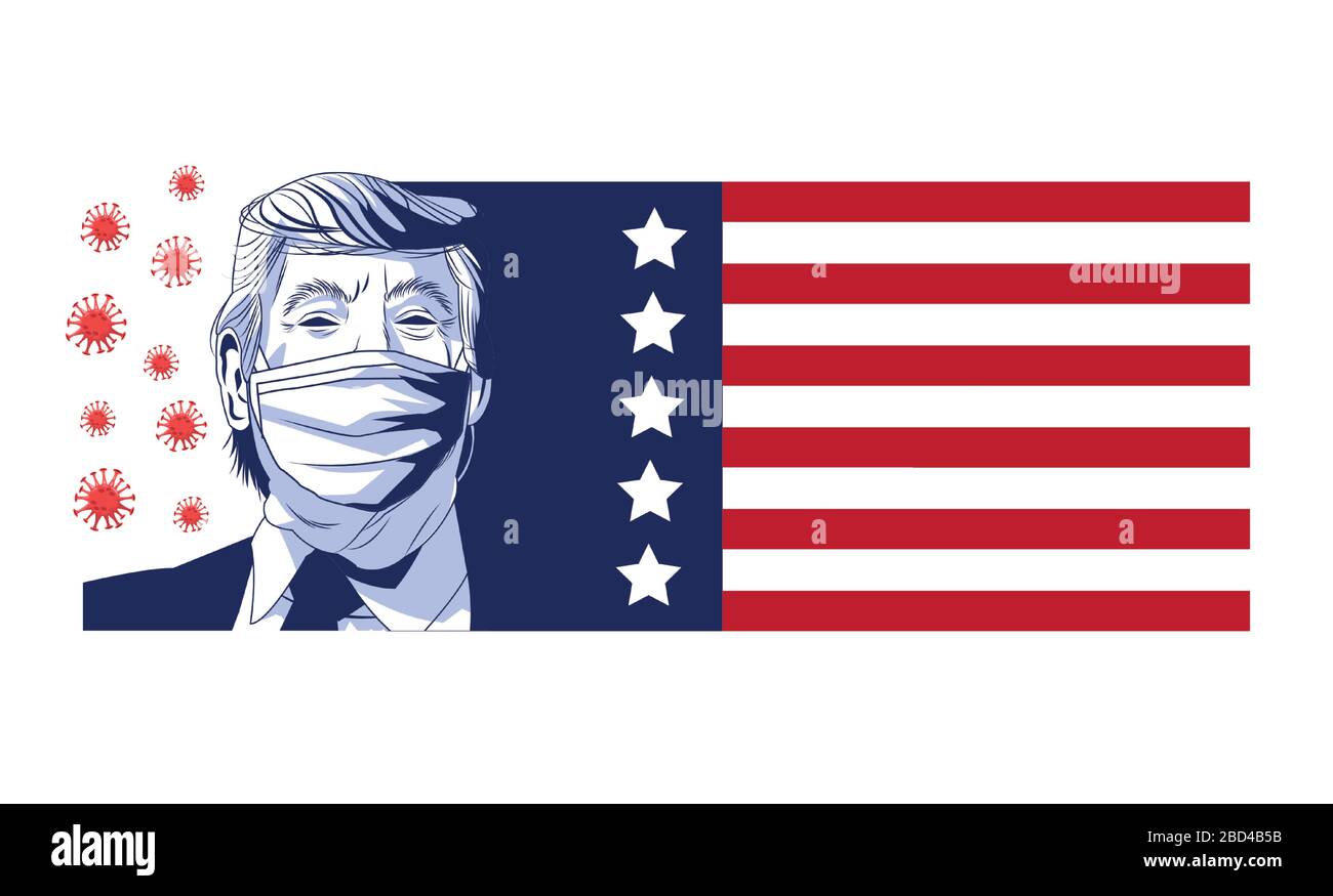 trump wearing face mask by covid 19 with usa flag and particles Stock ...