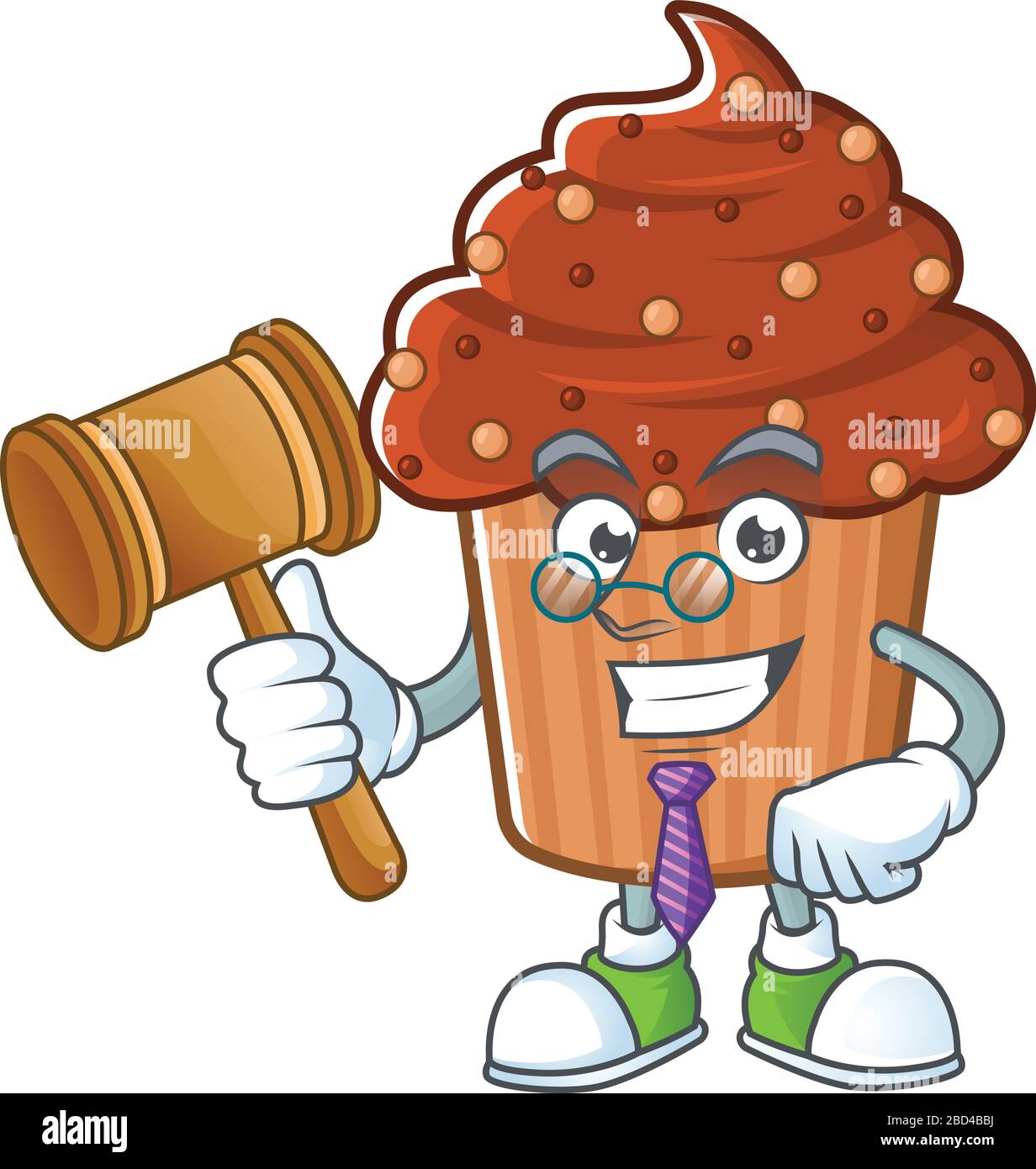 Charismatic Judge chocolate cupcake cartoon character design with ...