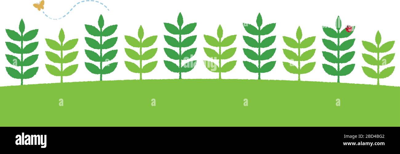 Hand-drawn green leaves side by side pattern. vector flat illustration ...