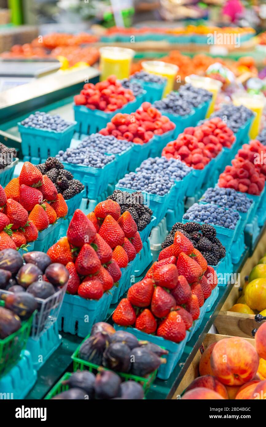 Variety of fresh fruit for sale on a St. Lawrence Market South fruit ...