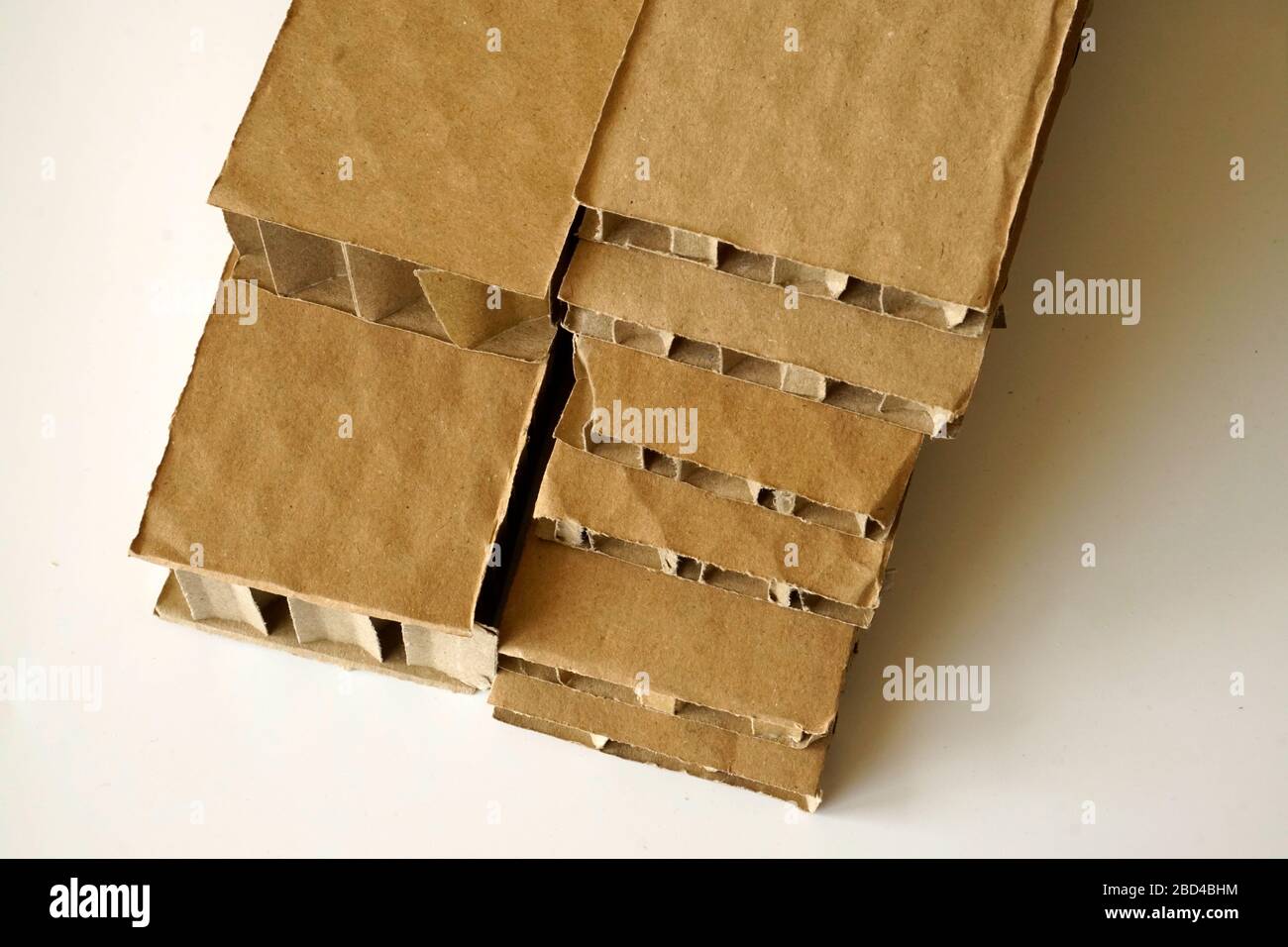 Sheets of brown corrugated cardboard used for filling in fragile ...