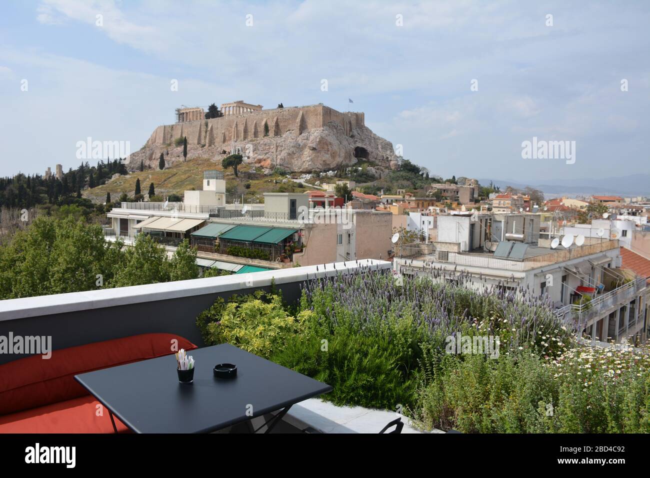 View of the Acropolis from the roof terrace of the Athens Was hotel ...