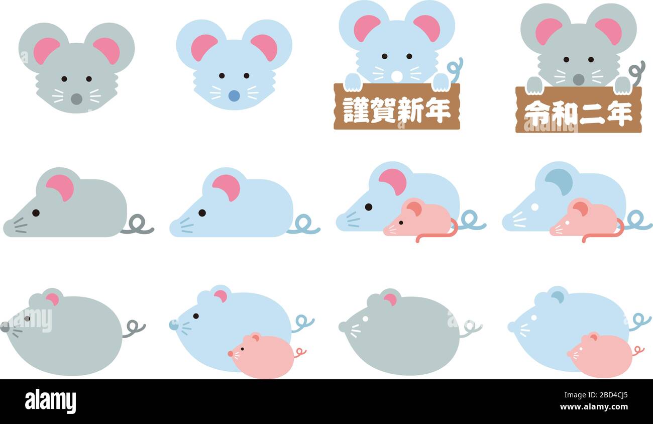 flat character illustration of mouse (rat) for new year greeting card ...