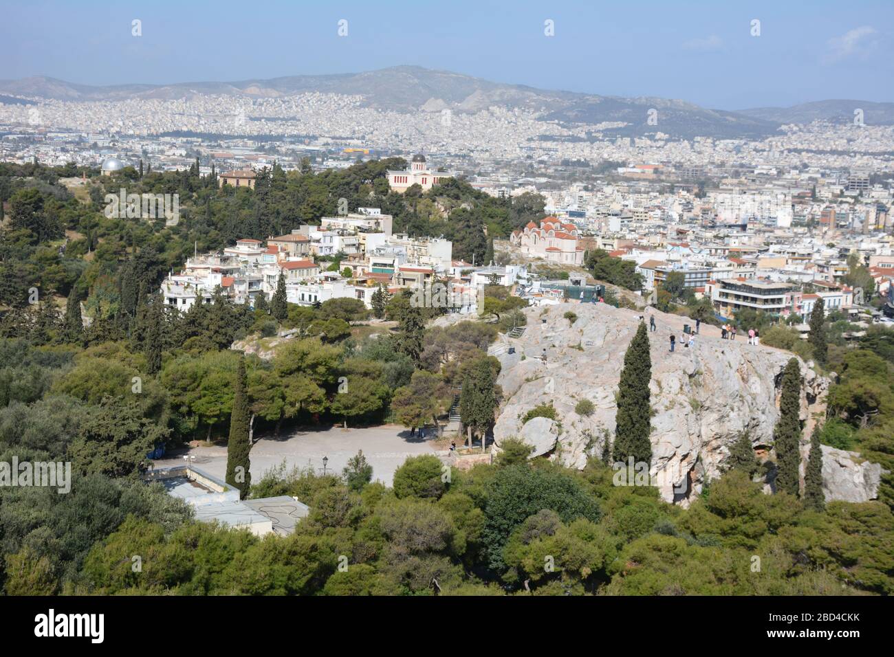 View across Athens from the ancient ruins of the Acropolis, Greece ...