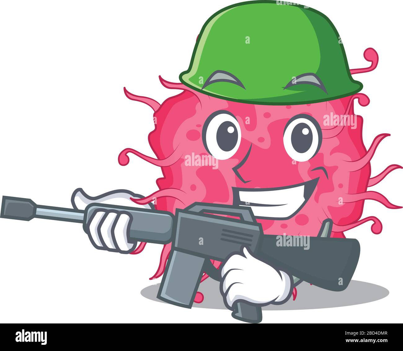A cartoon picture of pathogenic bacteria in Army style with machine gun ...