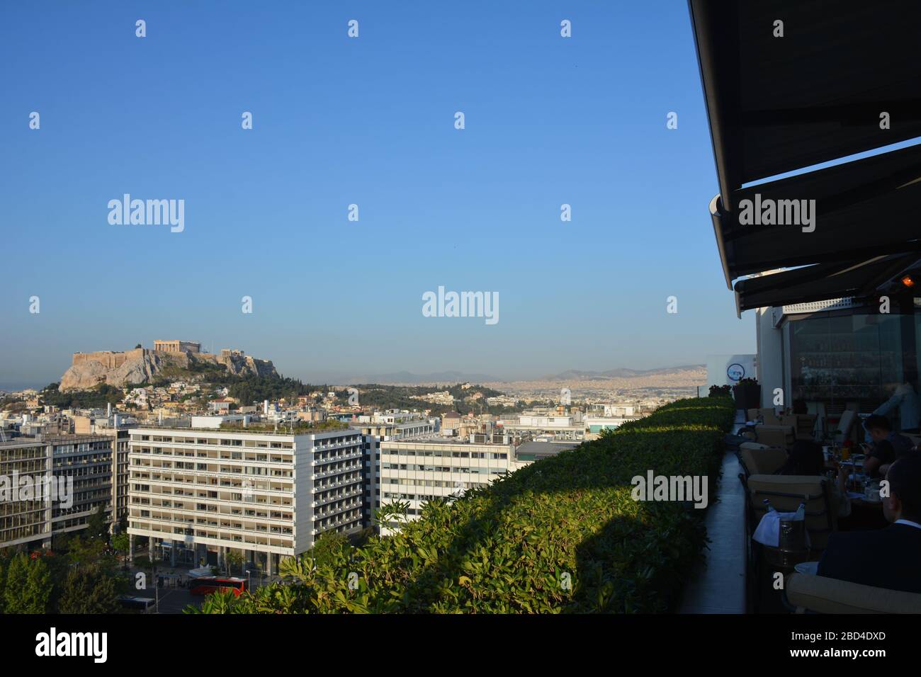 View across Athens to the Acropolis from the rooftop of the Hotel ...