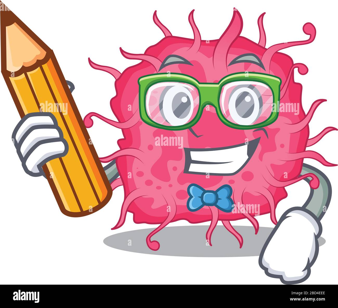 A brainy student pathogenic bacteria cartoon character with pencil and ...