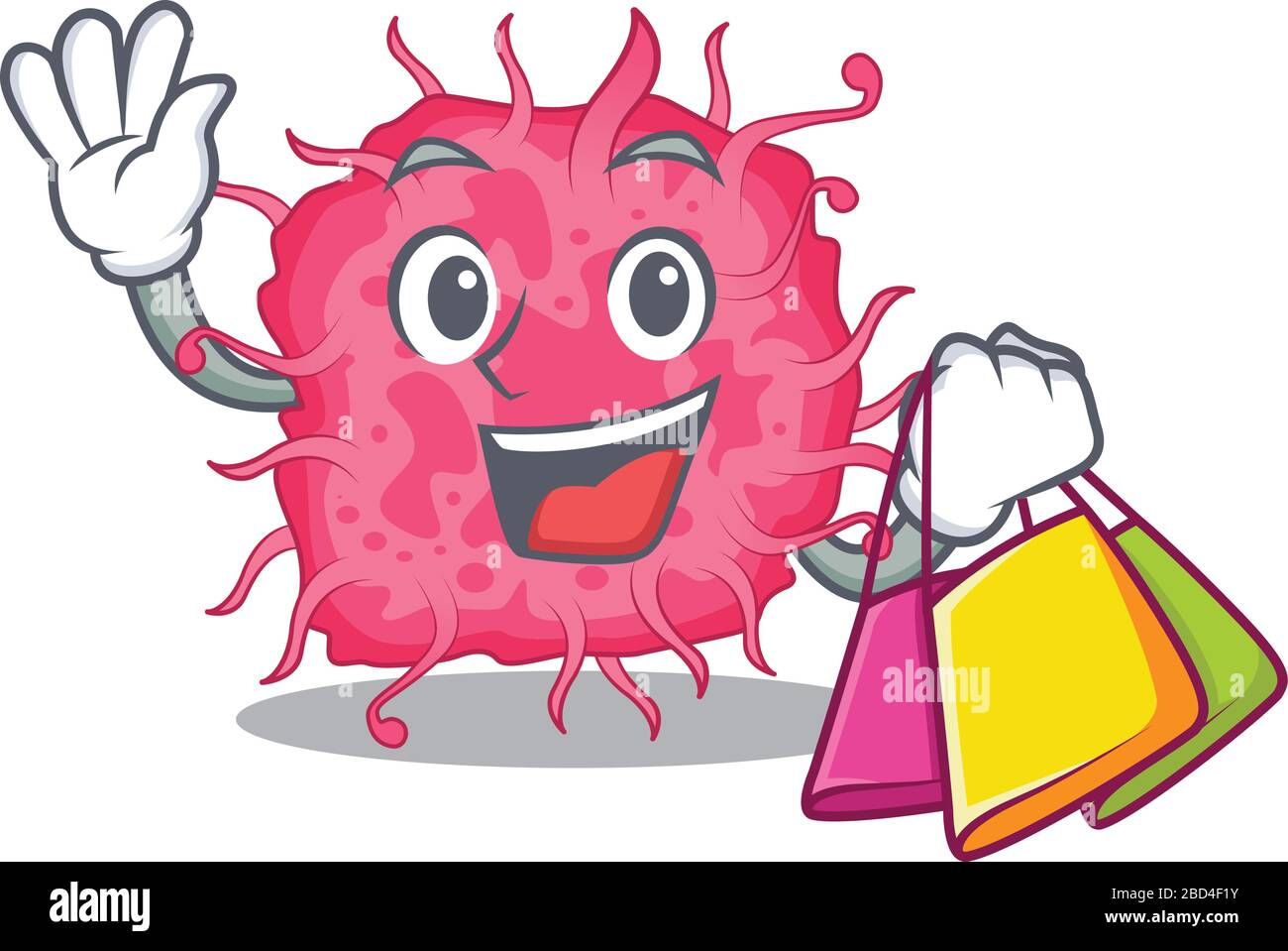 Rich and famous pathogenic bacteria cartoon character holding shopping ...