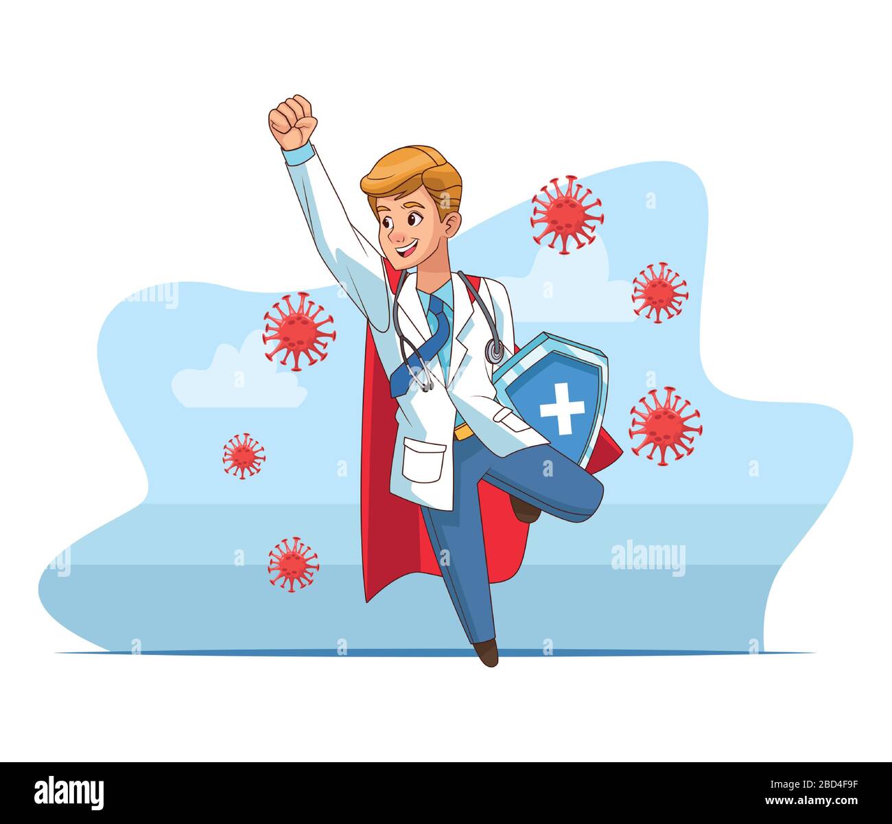 super doctor with hero cloak and shield vs covid19 Stock Vector Image ...
