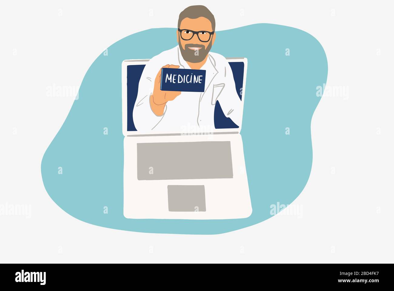 Male doctor in laptop monitor. Online and teemedicine concept. Colorful ...
