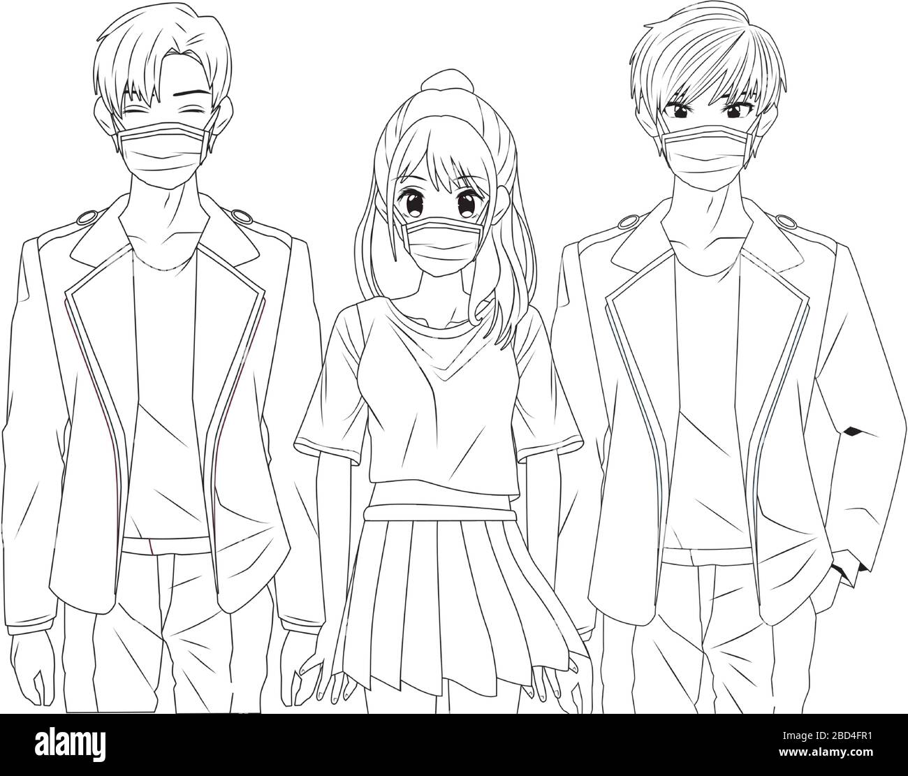 Group Of Friends Anime Drawing