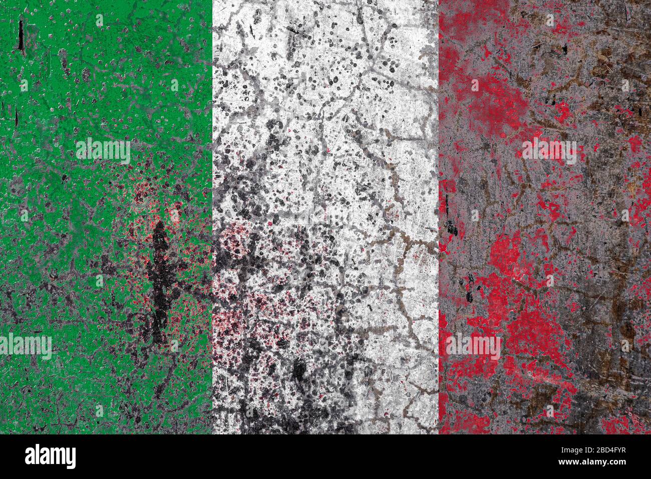National flag of Italy on old peeling wall background.The concept of ...