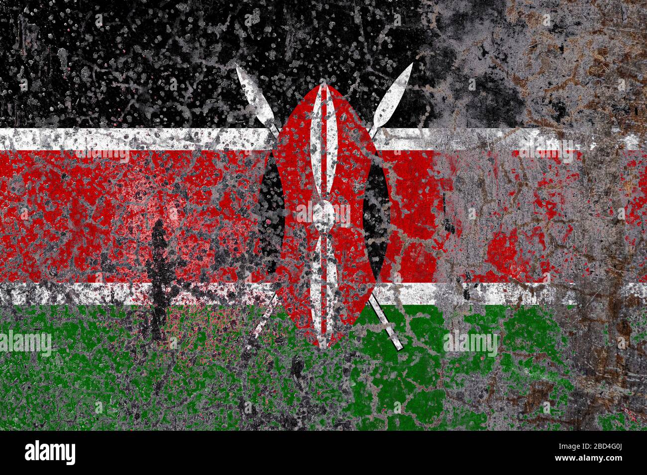 National flag of Kenya on old peeling wall background.The concept of ...